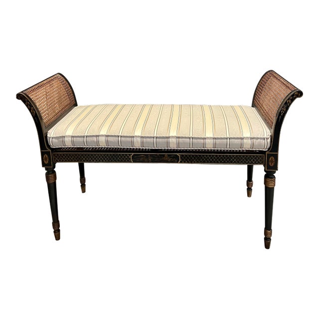 Mid 20th Century Mid-Century Regency Chinoiserie Black and Gold Caned ...