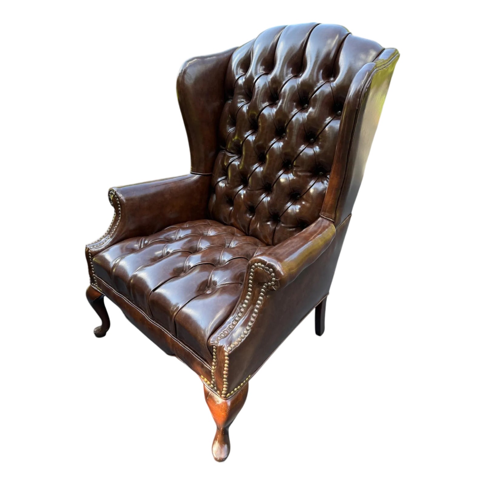 Mid 20th Century Queen Anne Style Tufted Leather Look Wingback Chair ...