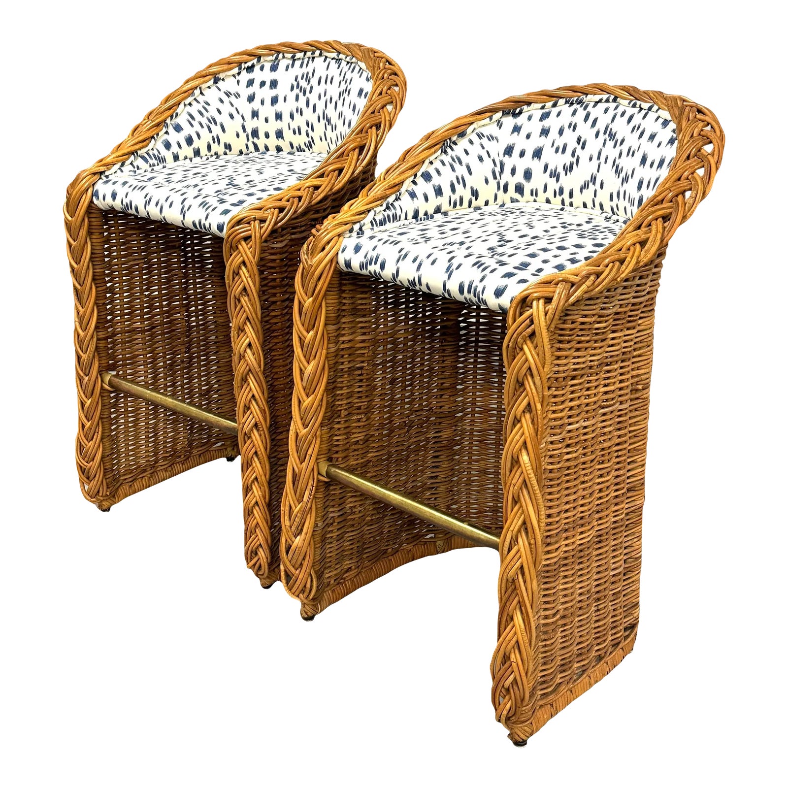 Braided Rattan Les Touches Counter Stools | Chairish