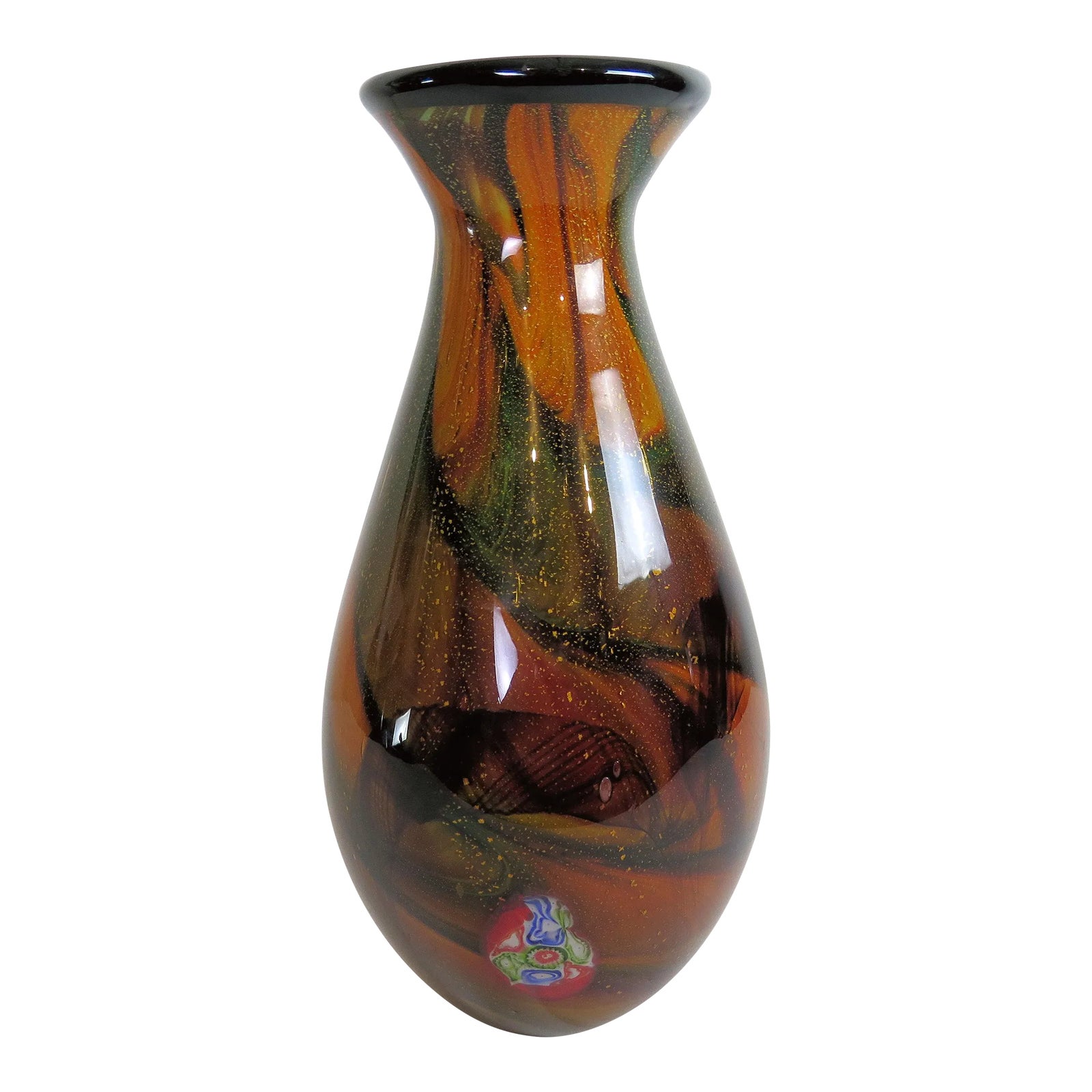 Multiple Color Hand Blown Italian Murano Style Vase | Chairish