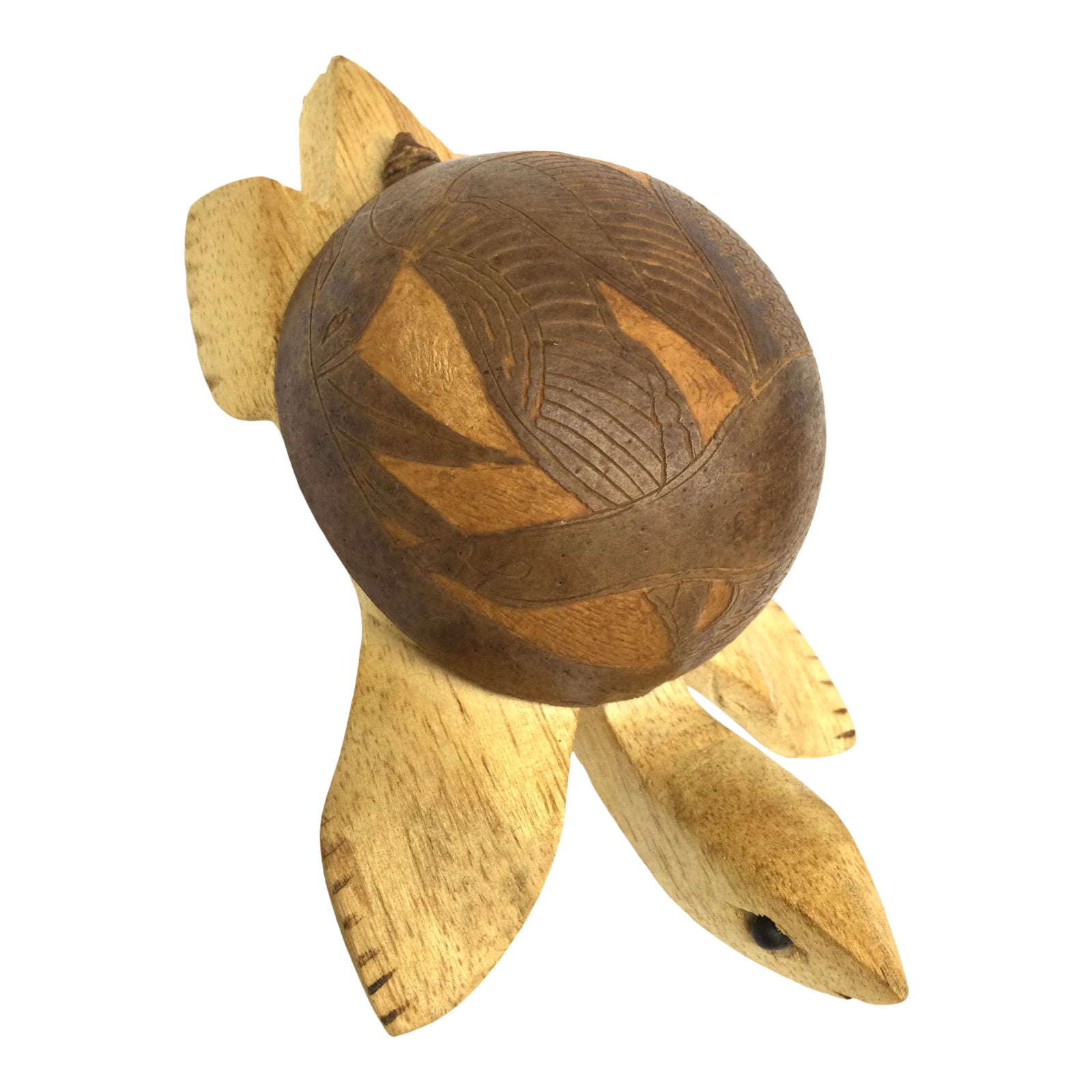 Vintage Hand Carved Wood and Gourd Turtle Figure | Chairish