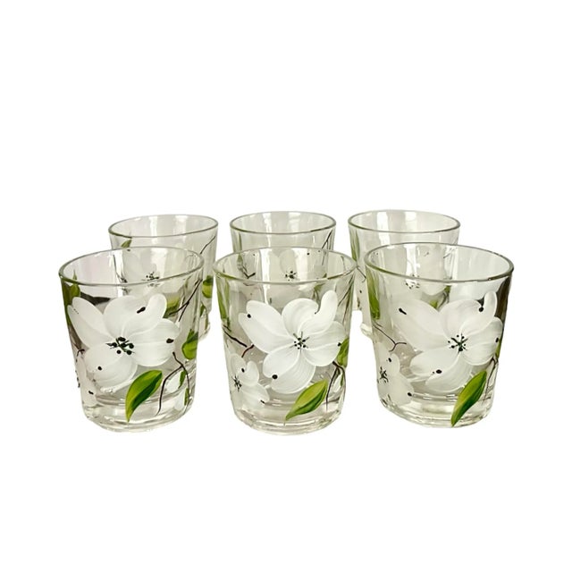 Vintage Hand Painted Dogwood Blossom Barware Lowball / Low Ball ...