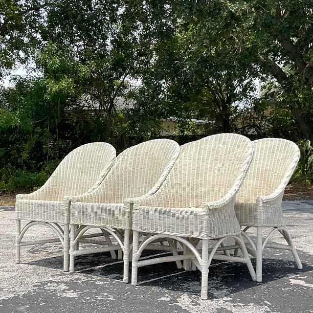 Vintage Coastal Woven Rattan Dining Chairs - Set of 6 | Chairish