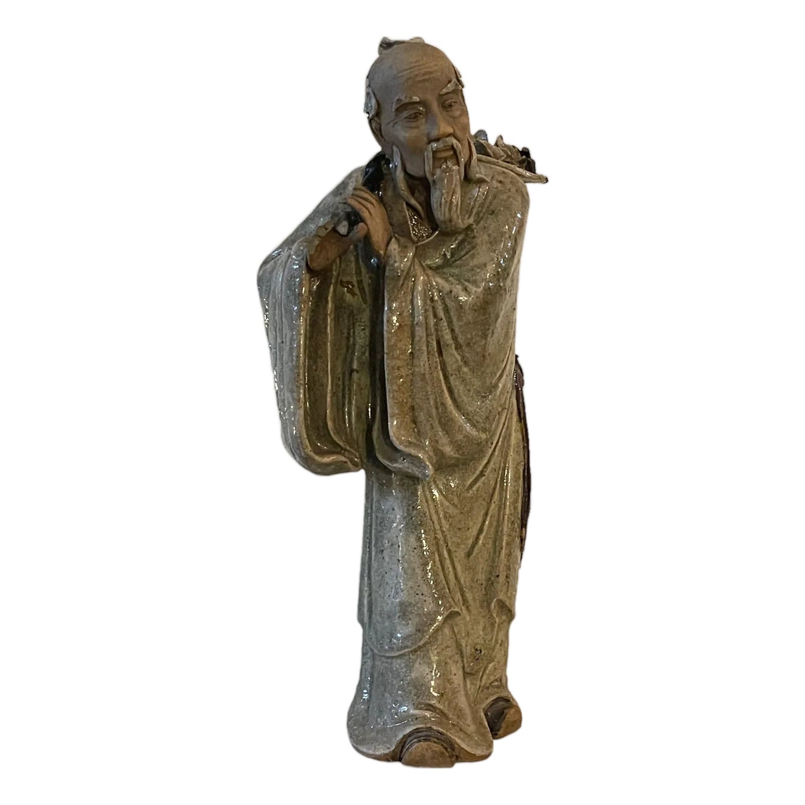 Chinese Glazed Ceramic Figure of an Old Man, 20th Century | Chairish