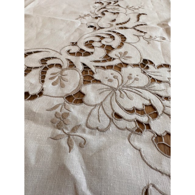 Vintage Madeira Style Linen Tablecloth Gray Embroidered Cutwork on ...