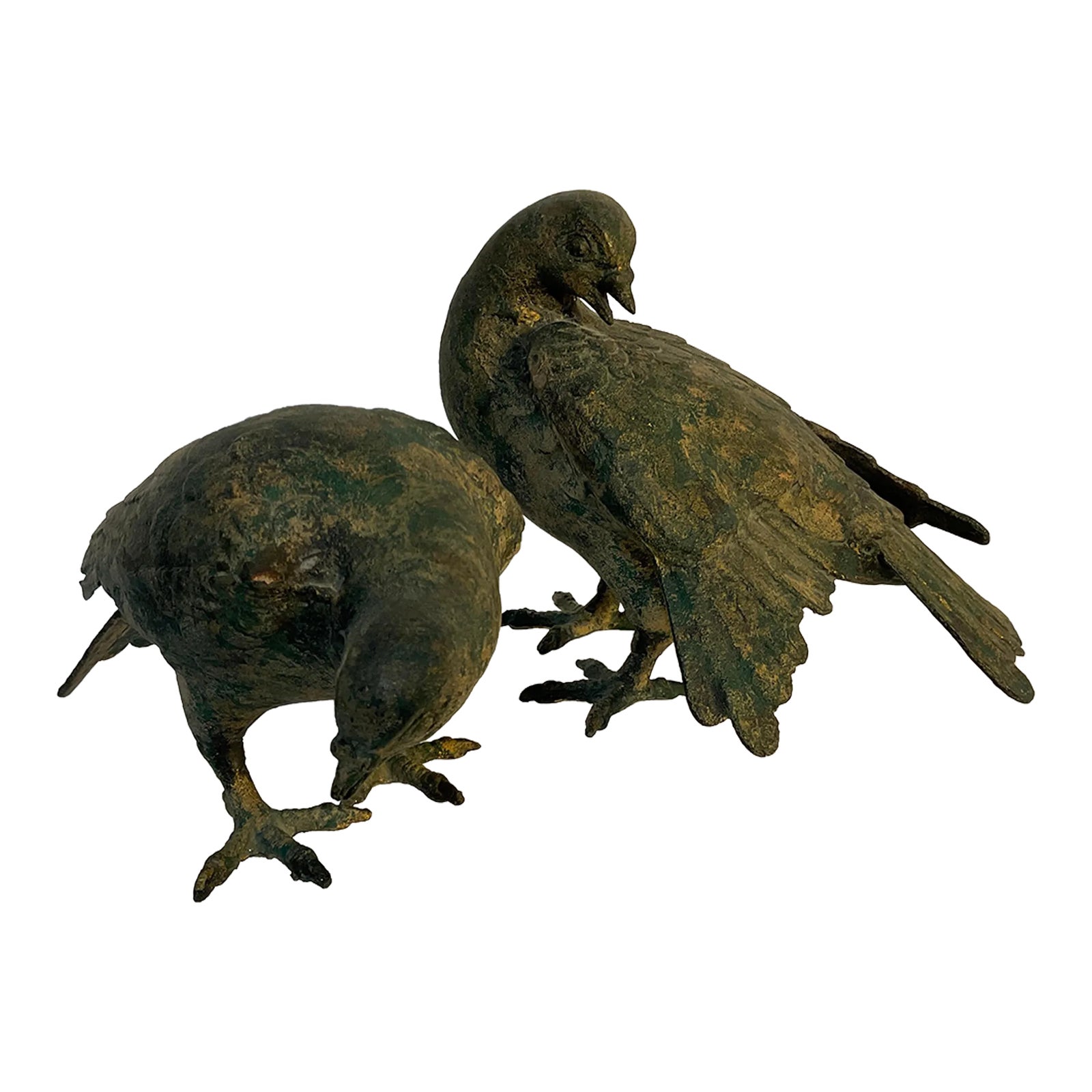 Pair of Antique Asian Metal Pigeons | Chairish