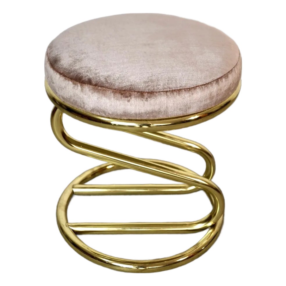 1980’s Art Deco Hollywood Regency Brass & Velvet Vanity Stool | Chairish