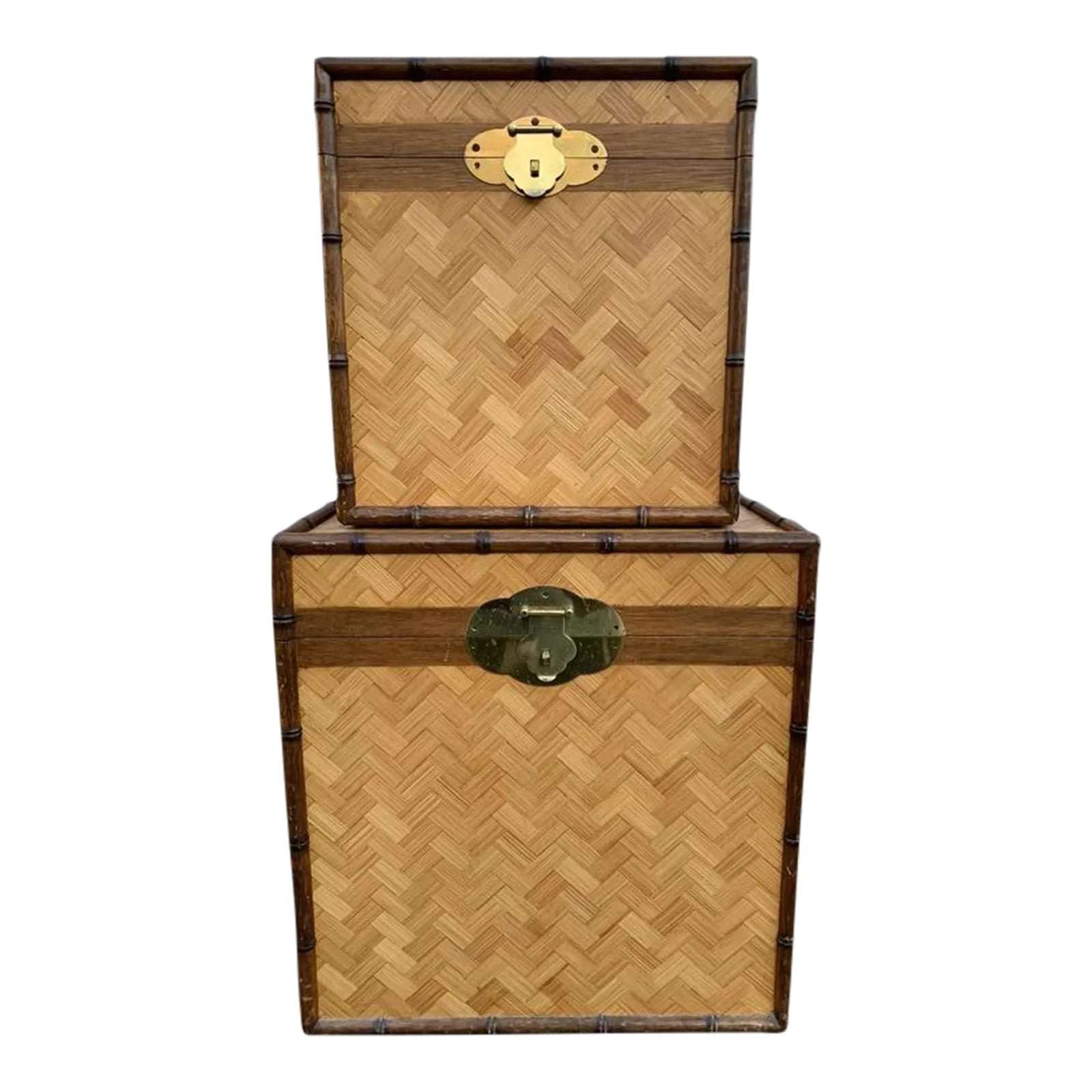 Vintage Asian Style Woven Bamboo Nesting Storage Trunks - Set of 2 ...