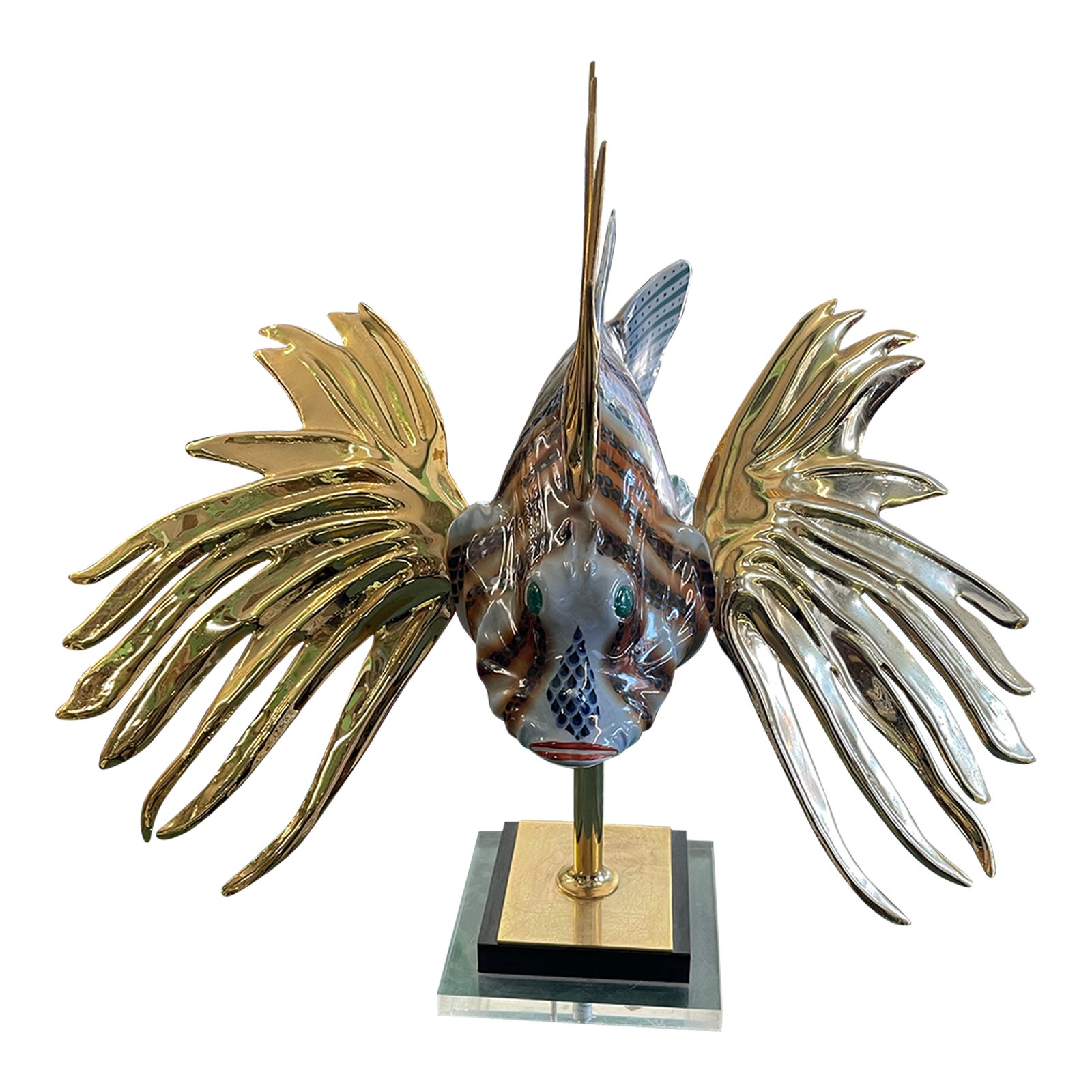 Oggetti Mangani Lion Fish Sculpture 1980's Italy Ceramic | Chairish