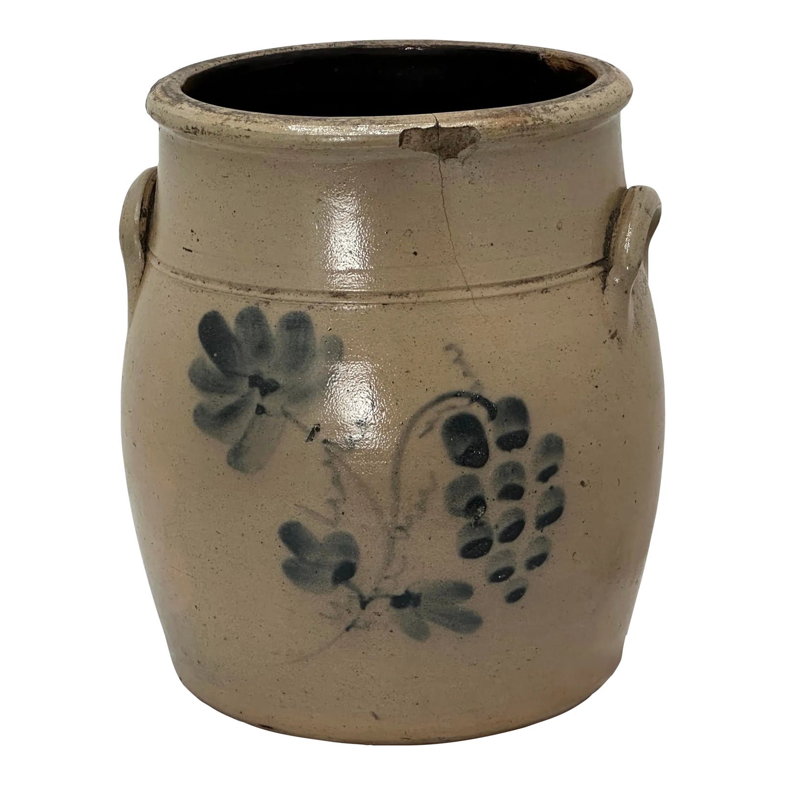 Excellent Small 1 Gallon Size Antique American Blue Grapevine Decorated ...