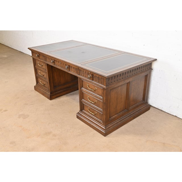 Sligh Furniture Regency Carved Oak Leather Top Executive Desk, Circa ...