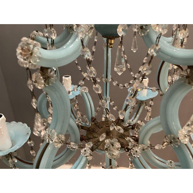 Turquoise Opaline Murano Glass Crystal Chandelier | Chairish