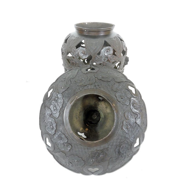 Old Japanese Bronze Reticulated Censer Lamp With Dragons and Clouds ...