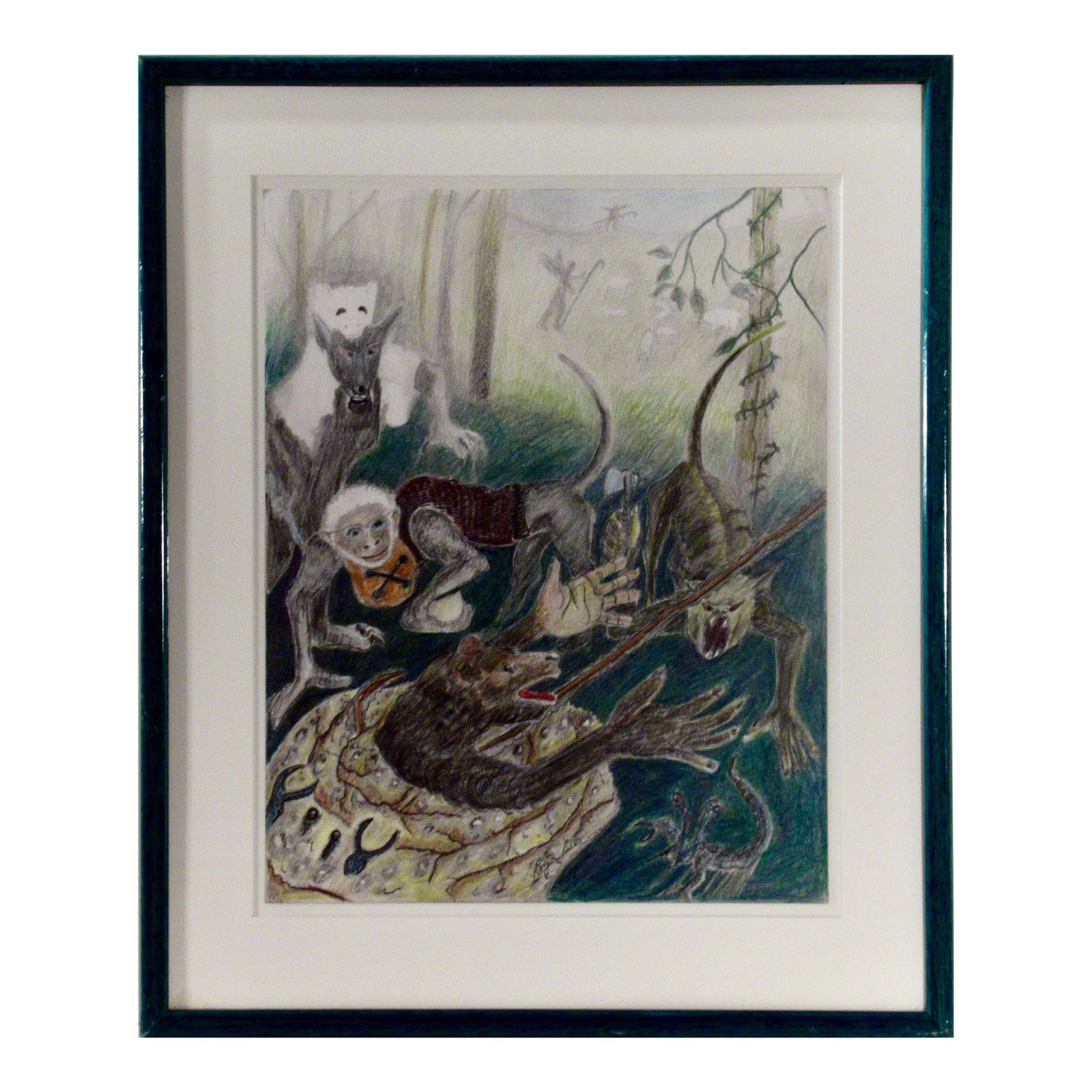 Roger Rice Untitled (Animals Scene) C.1990 Drawings | Chairish