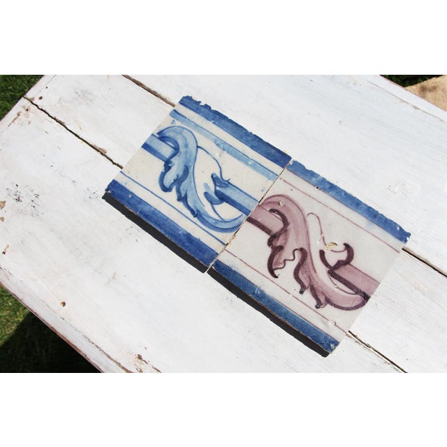 18th Century Antique Ribbon Floral Baroque Tiles - Set of 2 | Chairish