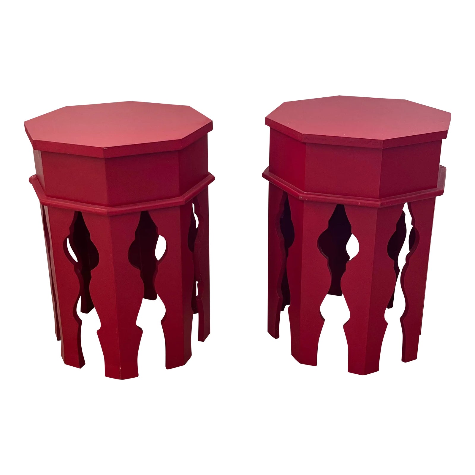 1970s Moroccan Red Side Tables, a Pair | Chairish