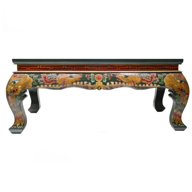 Tibetan Coffee Table With Elephant Painted Legs | Chairish