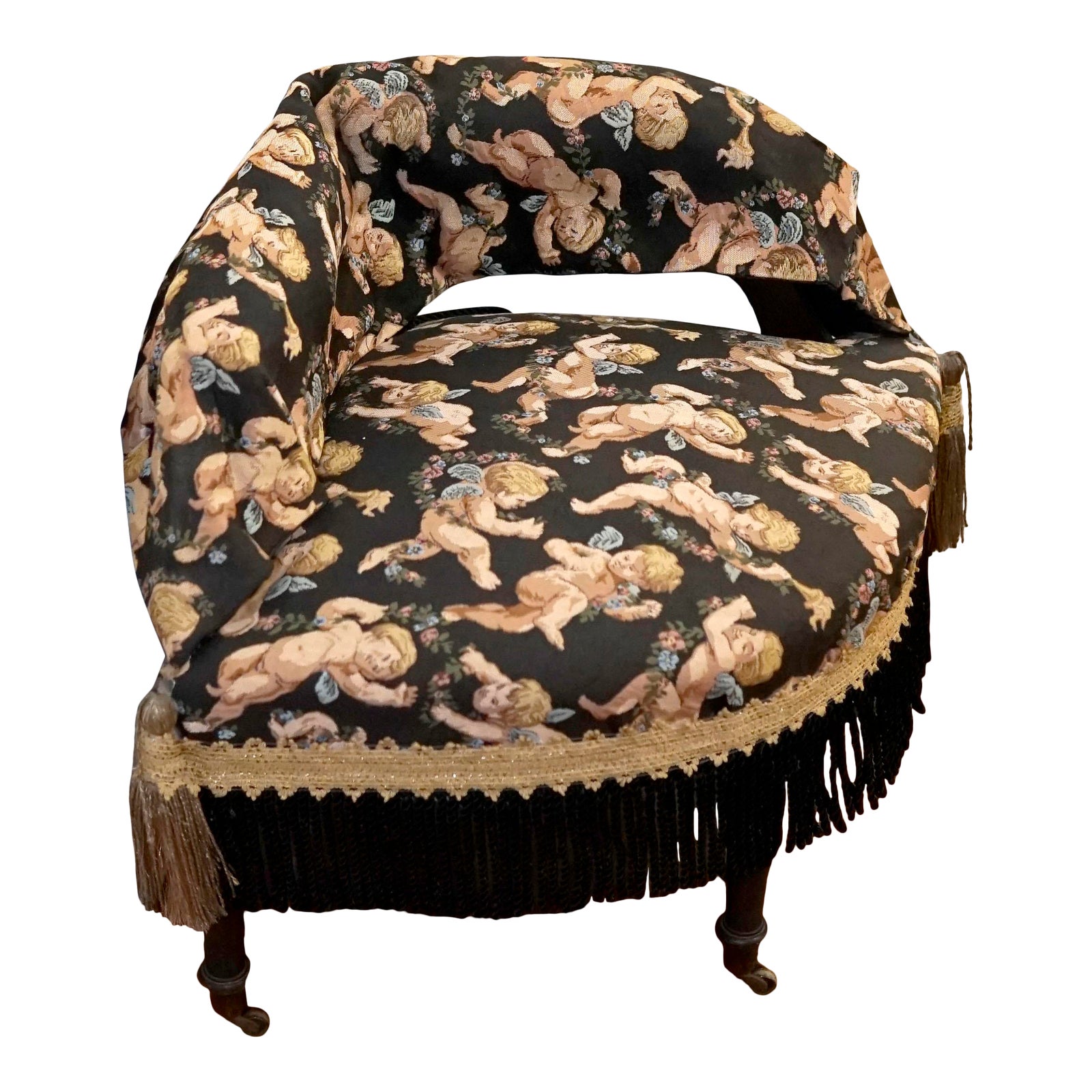 19th Century Upholstered Walnut Chit Chat Corner Chair With Cherubs ...