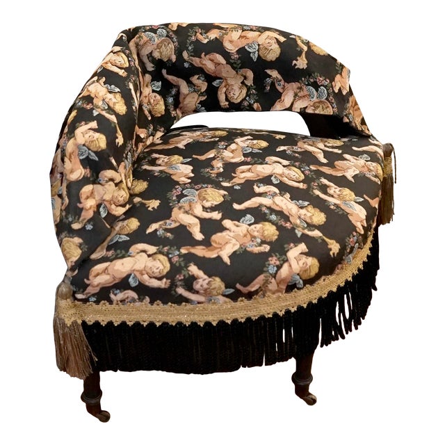19th Century Upholstered Walnut Chit Chat Corner Chair With Cherubs ...