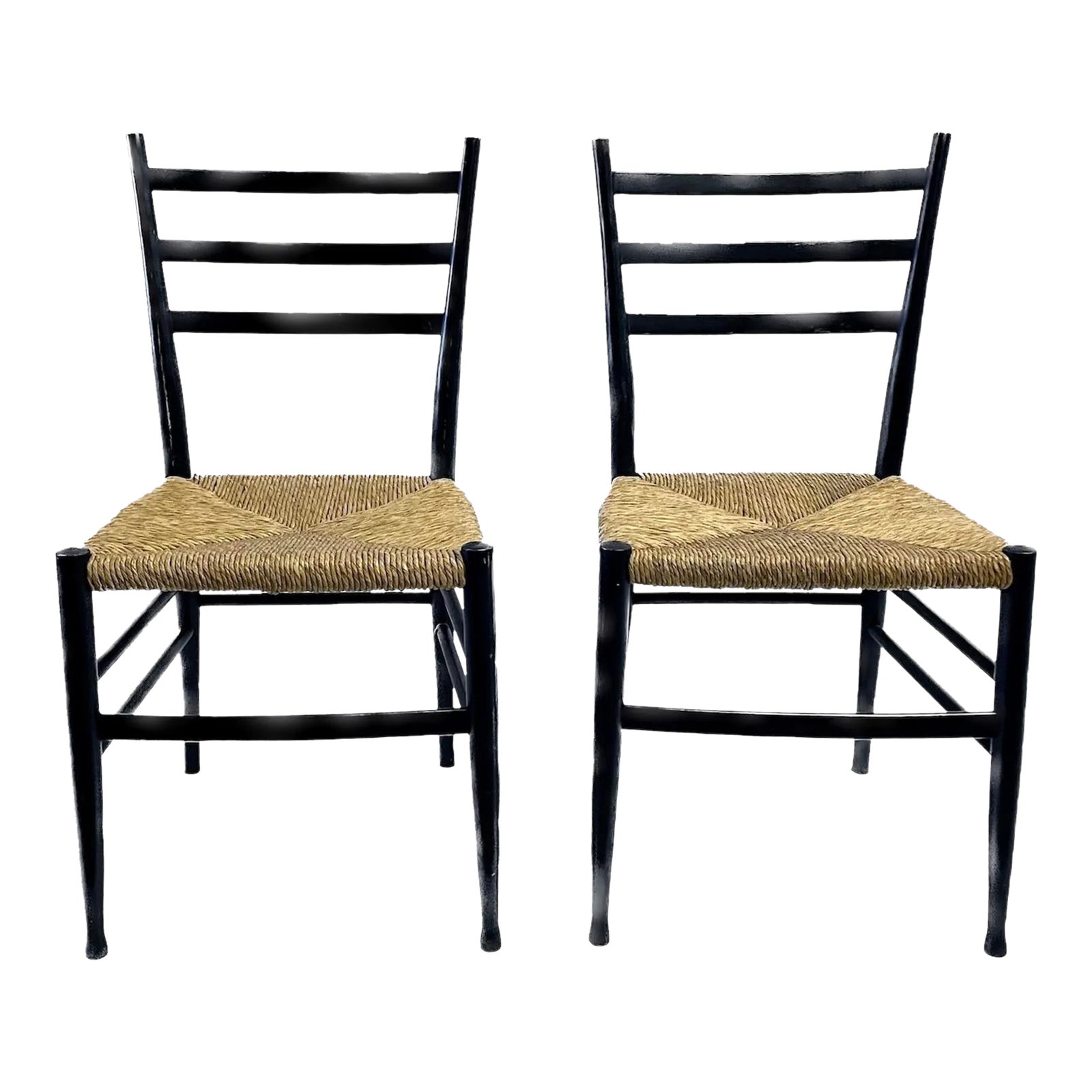Mid-Century Modern Italian Short Ladder Back & Hemp Chairs | Chairish
