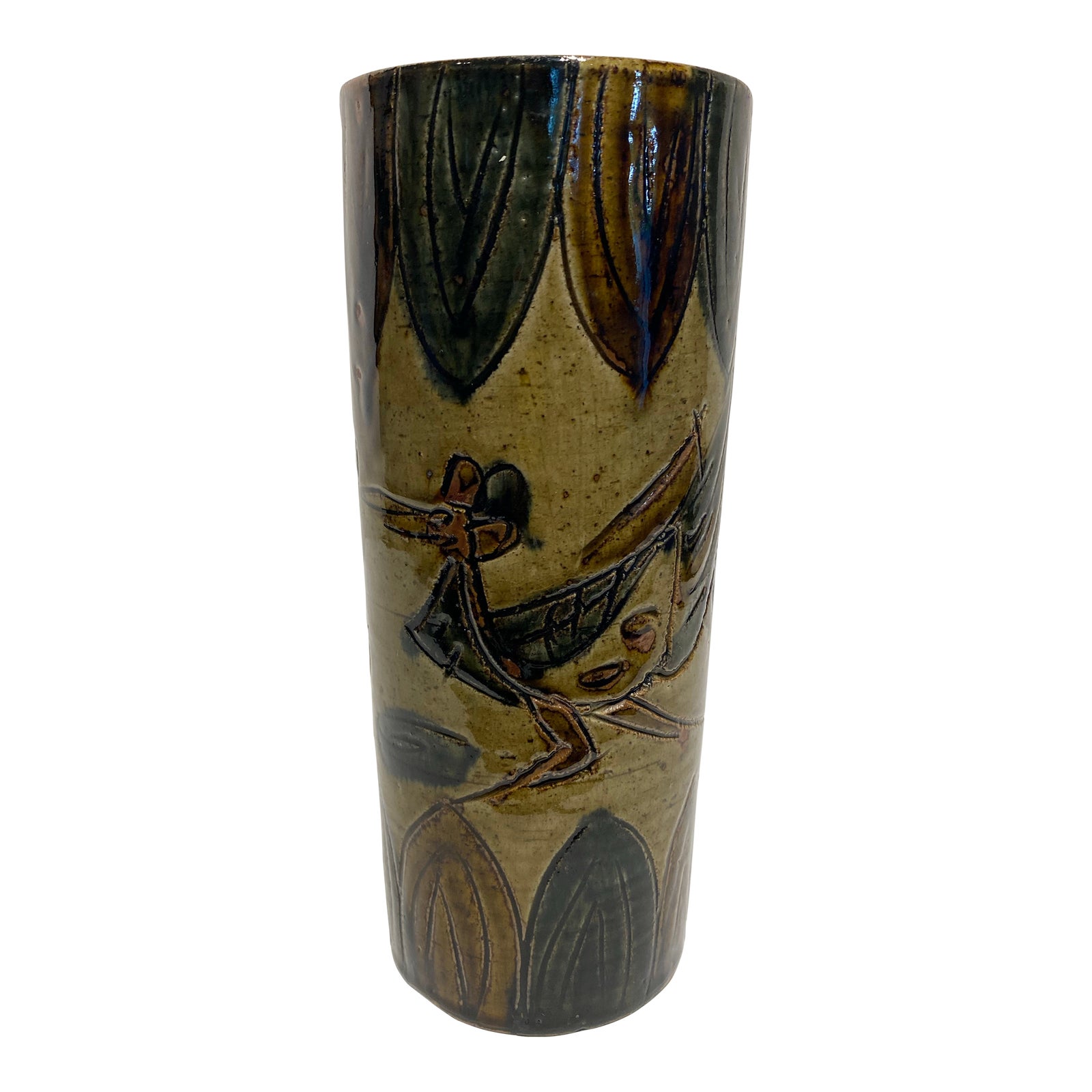 Mid 20th Century OMC Japanese Pottery Incised Vase | Chairish