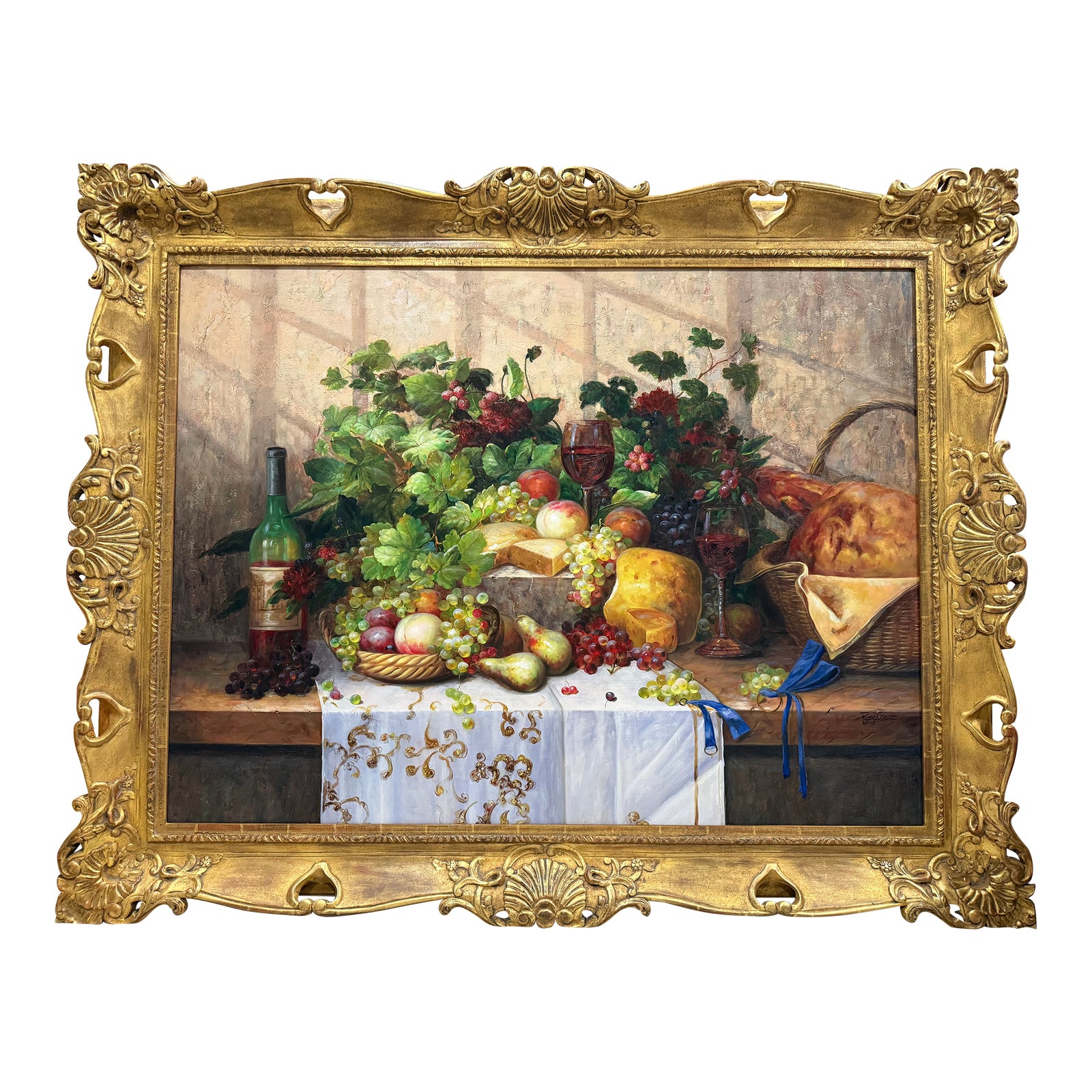 Large Still Life Oil Painting 22k Gold Frame by Shawn Speck | Chairish