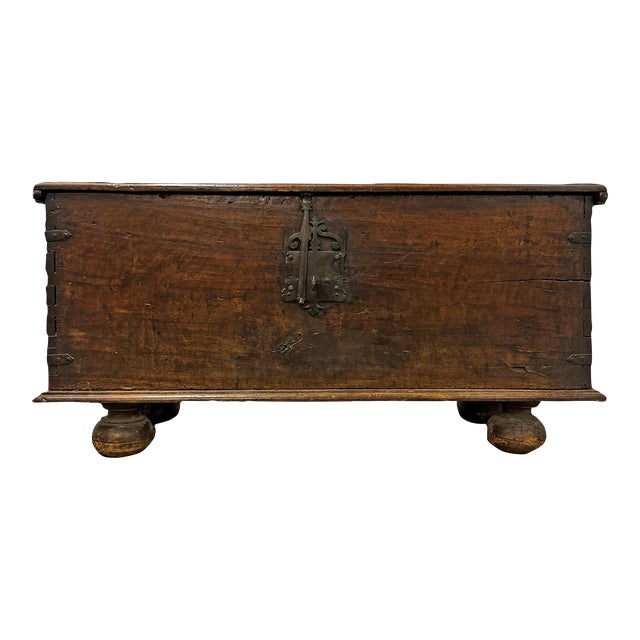 17th Century Spanish Baroque Walnut Trunk | Chairish