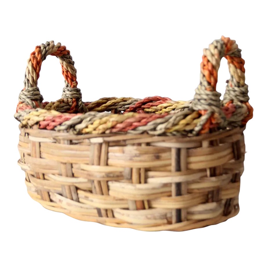 Vintage Braided Wicker Basket | Chairish