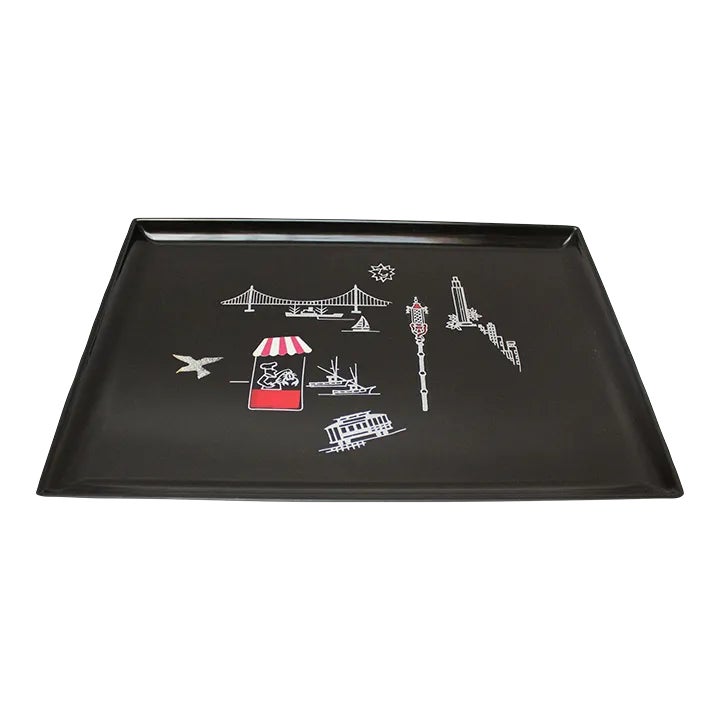 Rectangular Mid-Century Black Resin Inlaid "San Francisco" Cityscape ...
