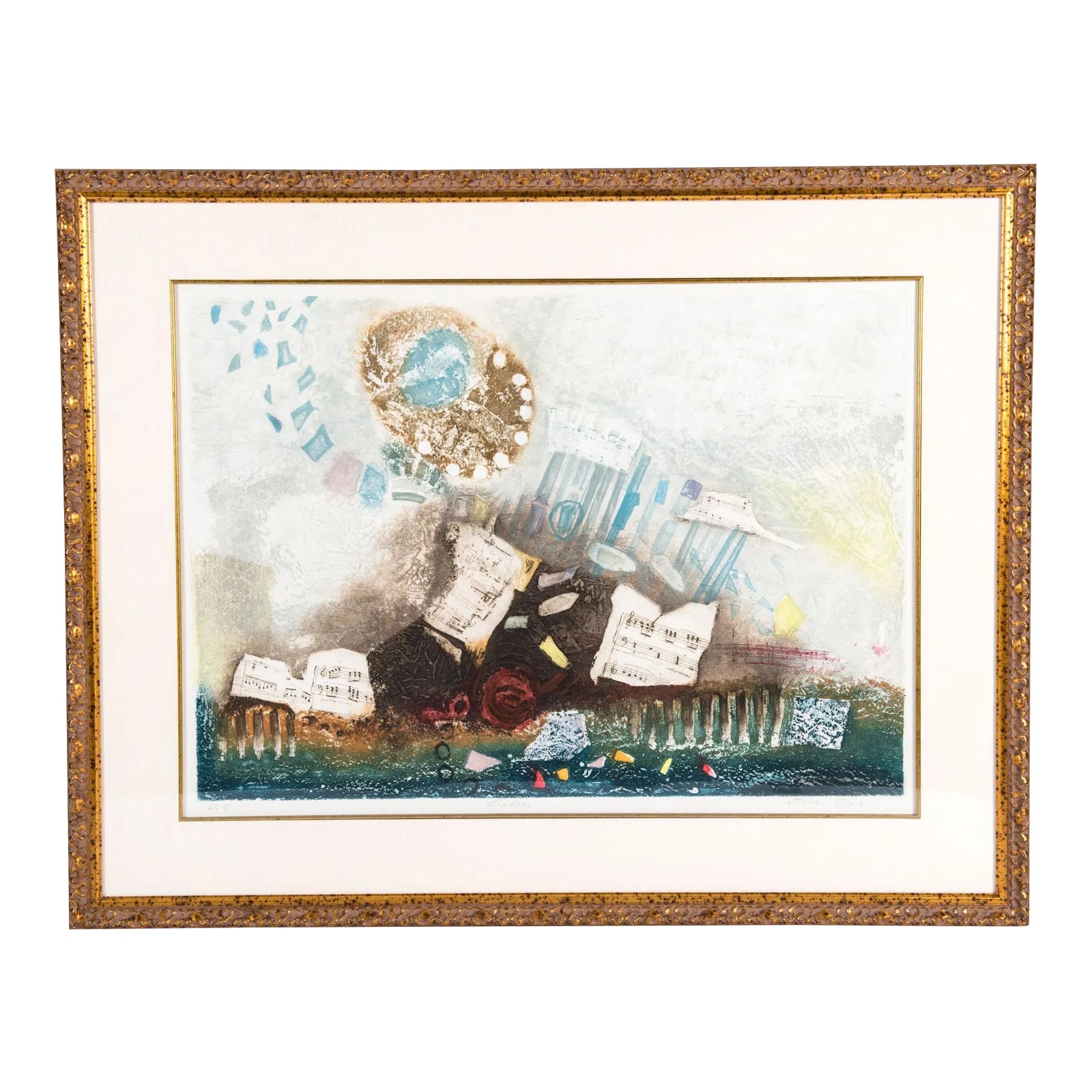 Mid 20th Century Gilt Wood Framed Signed Print . | Chairish
