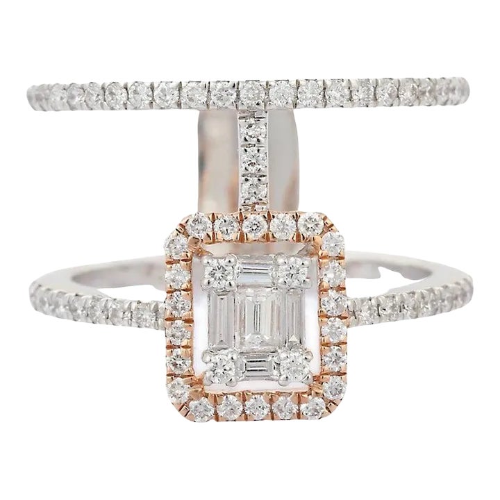 Modernist Double Band Diamond Long Ring in 18k Gold (All Sizes ...