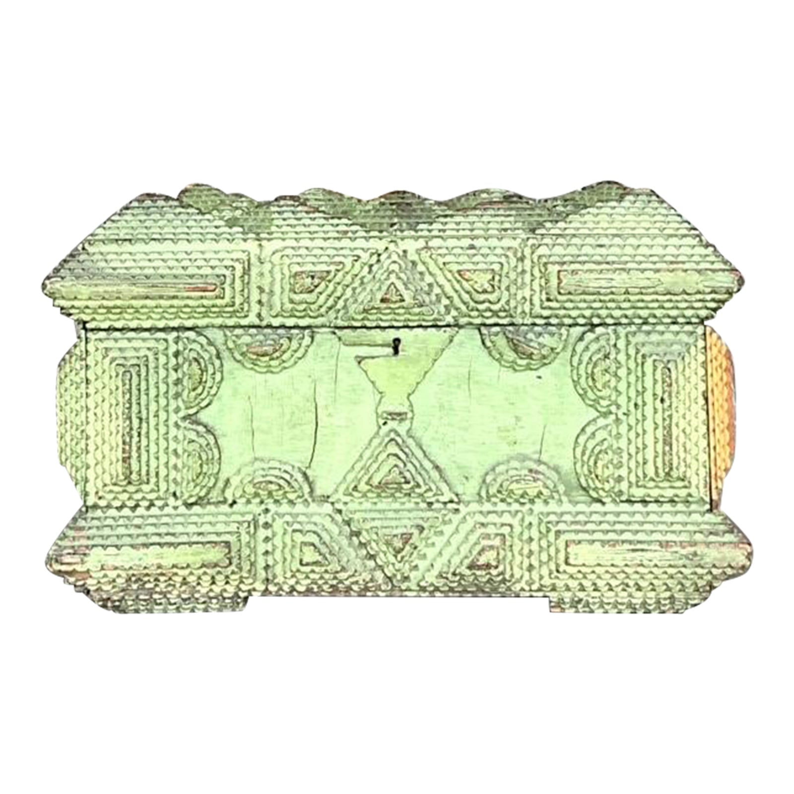 Vintage Boho Patinated Tramp Art Wooden Box | Chairish