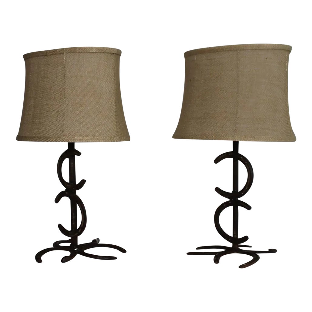 1930s Rustic Wrought Iron Horse Shoe Lamps - a Pair | Chairish
