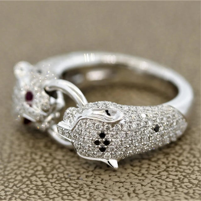 Diamond Ruby “Twin Panther” Gold Ring, Size 6.25 | Chairish