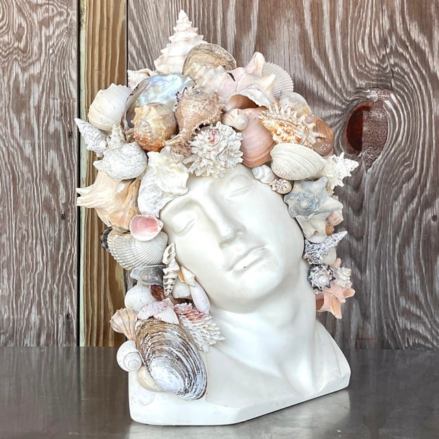 Vintage Coastal Shell Encrusted Bust | Chairish