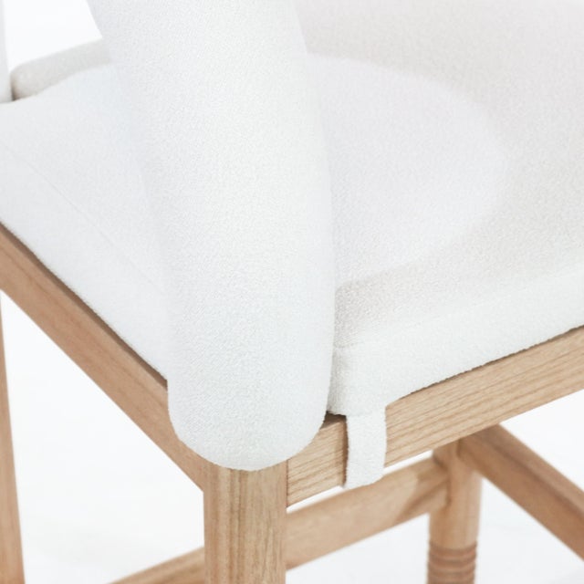 Heidi Teak & Boucle Counter Stool | Chairish