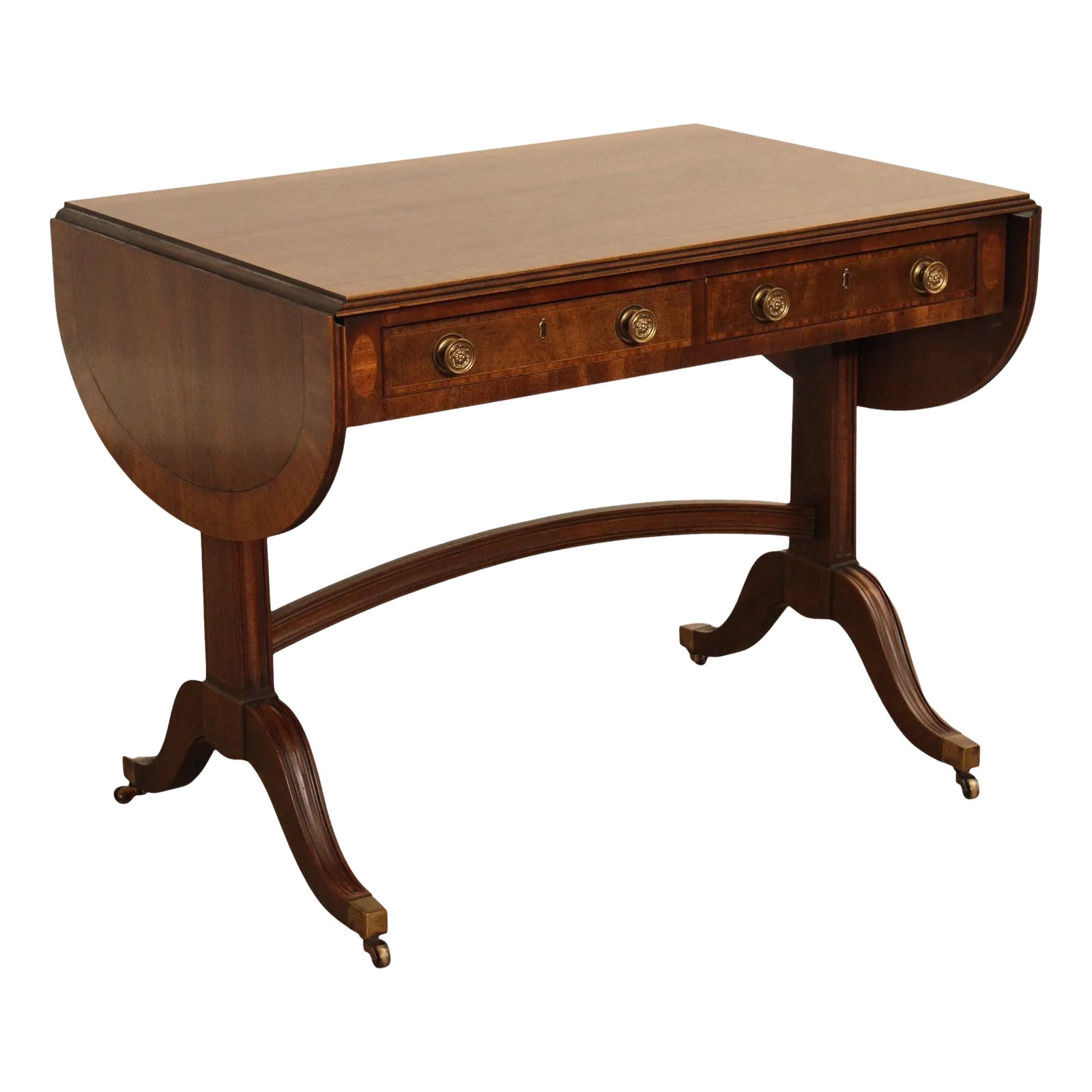 Henredon Regency Style Banded Mahogany Drop Leaf Sofa Table | Chairish