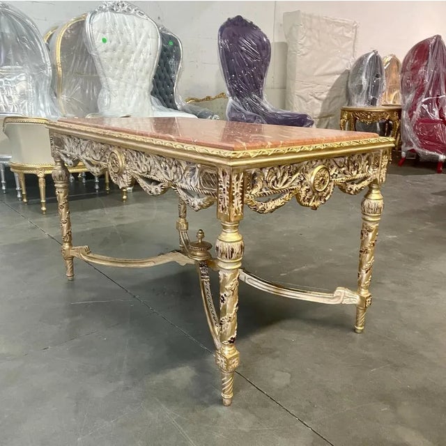 1950s French Baroque Coffee Table with Gold Leaf | Chairish