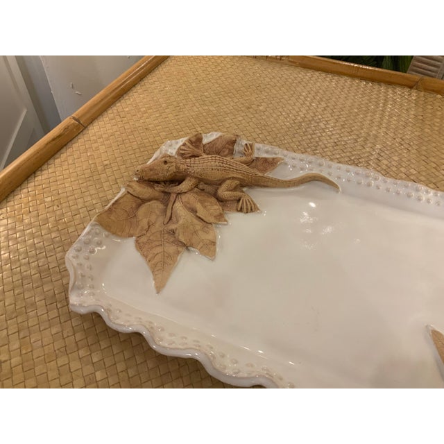 Handmade White Tray With Clay Alligator and Leaves | Chairish