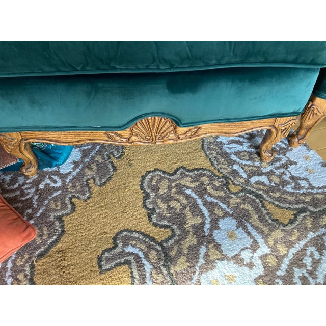 Pair of Custom Large Wingback Chairs Emerald Green Velvet Oak SeaShell ...