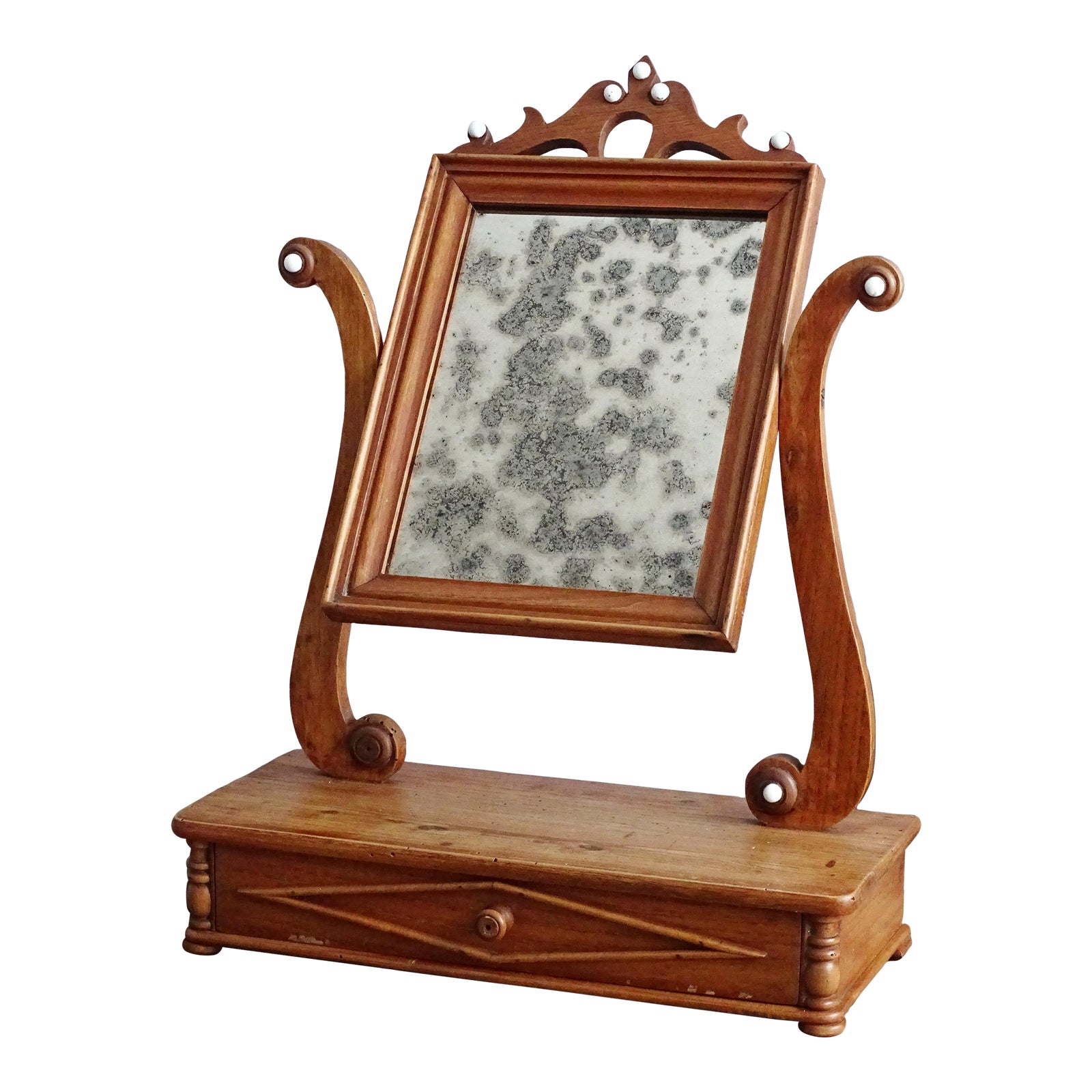 Antique Dresser Table Mirror With Drawer, Swivel Mirror | Chairish