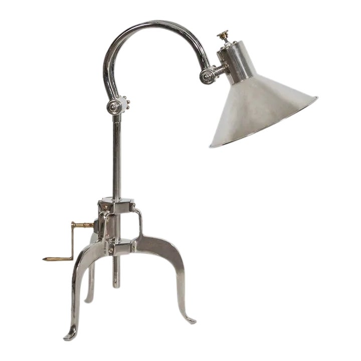 Tripod Chrome & Brass Adjustable Desk Lamp | Chairish