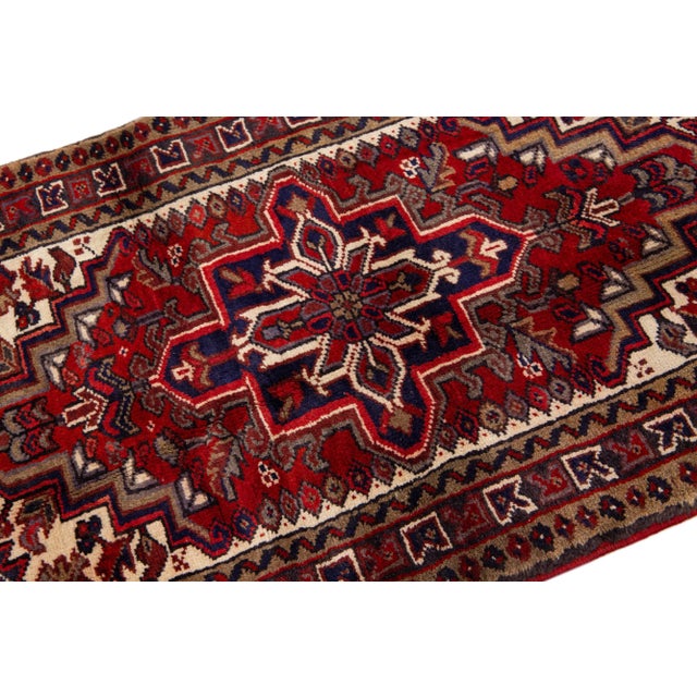 Vintage Persian Heriz Red Handmade Medallion Wool Rug | Chairish