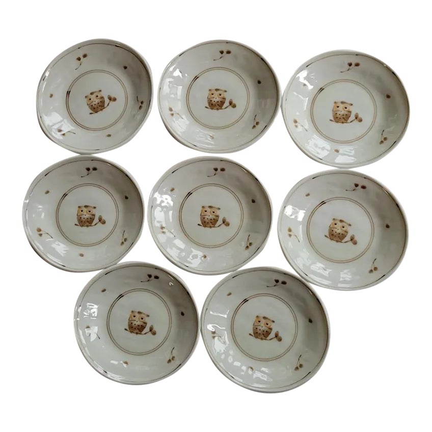 Handmade Japanese Ceramic Sushi Owl Plates Dipping Dish - Set of 8 ...