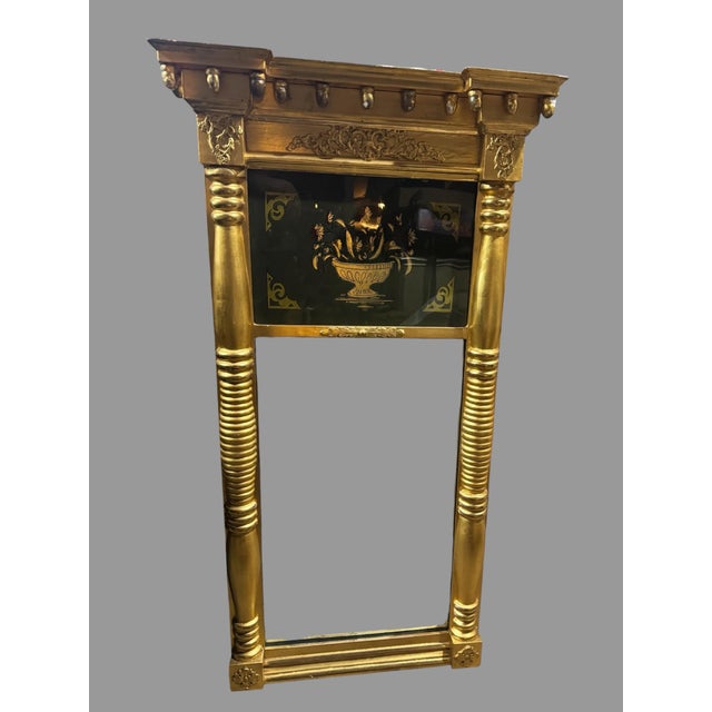 Antique Federal Empire Giltwood Hanging Wall Mirror With Reverse ...
