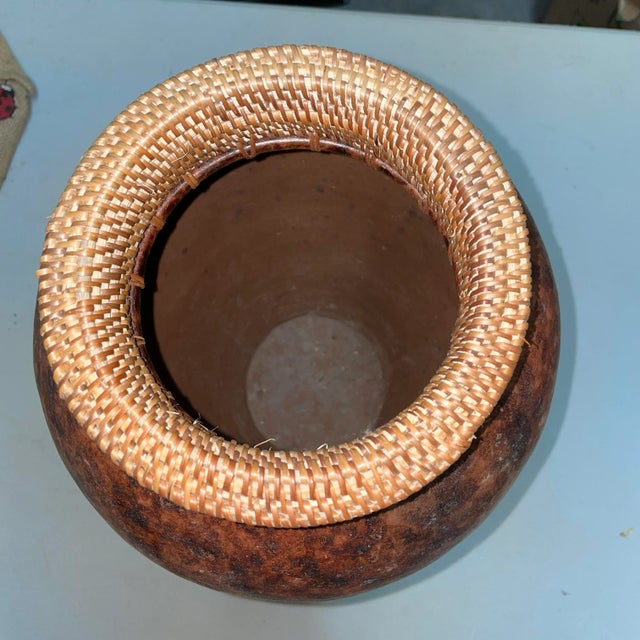 African Ceramic Vase With Woven Lip | Chairish