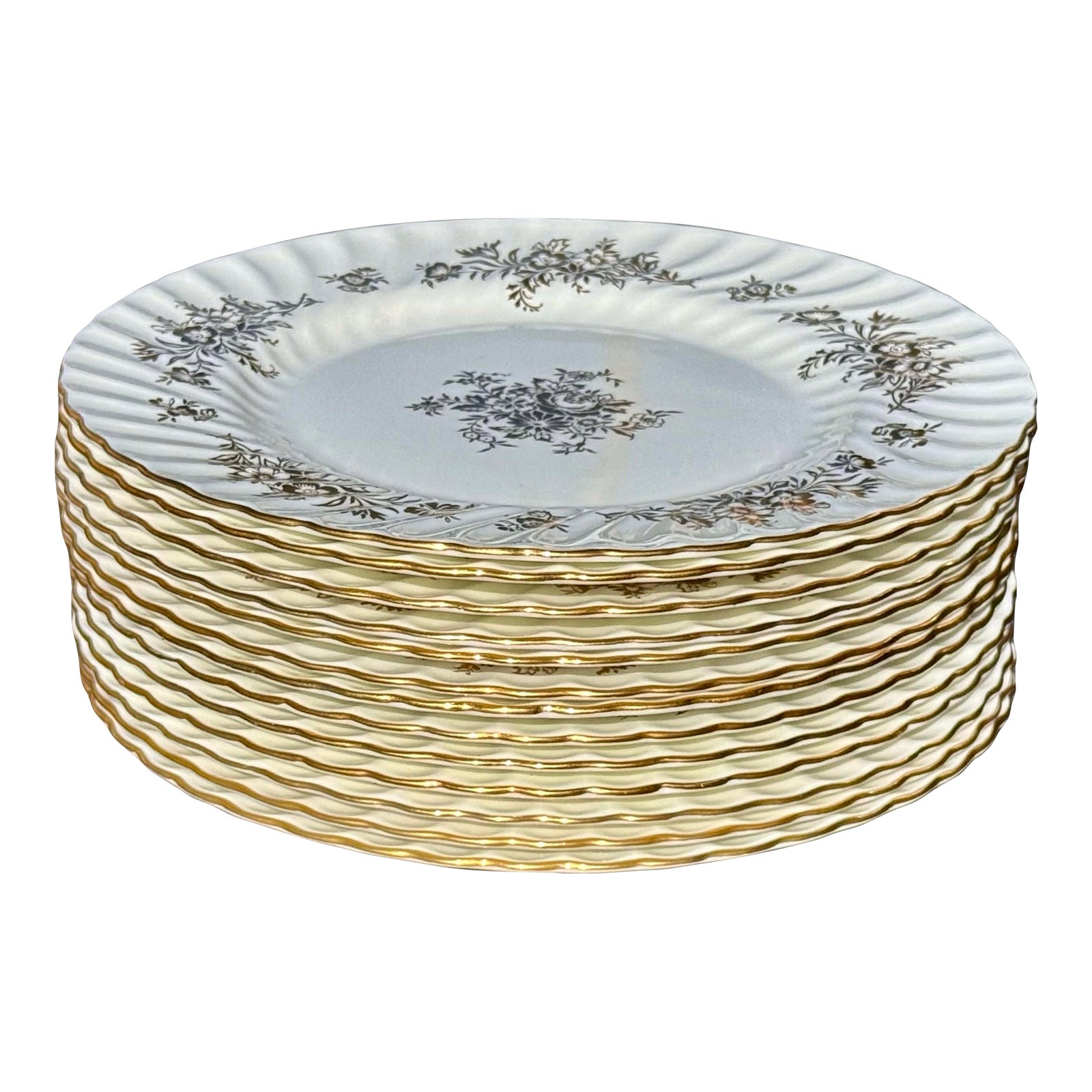 Vintage Minton Marlow Gold Pattern MCM Bone China Dinner Plates - Set ...