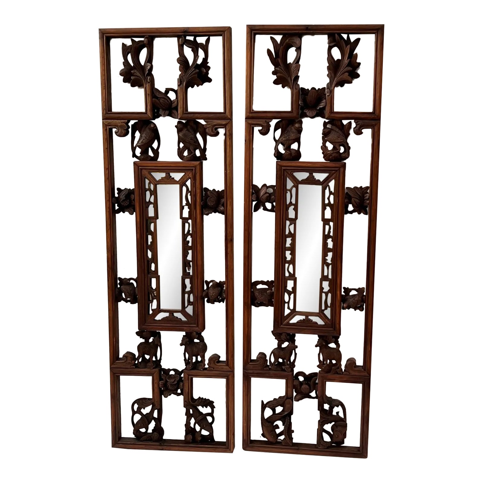 Antique Mid 19th Century Chinese Window Panels With Carvings of Birds ...