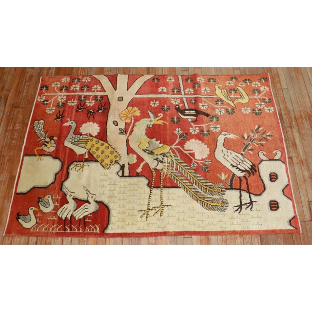 Antique Khotan Samarkand Flamingo Pictorial Rug, 4'7'' X 6'8'' | Chairish