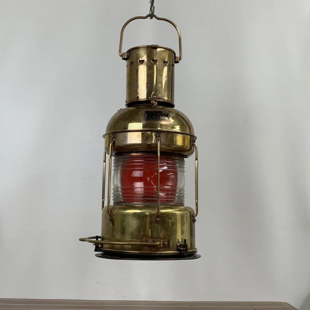 Vintage Brass and Copper Red Fresnel Lens Oil Lantern | Chairish